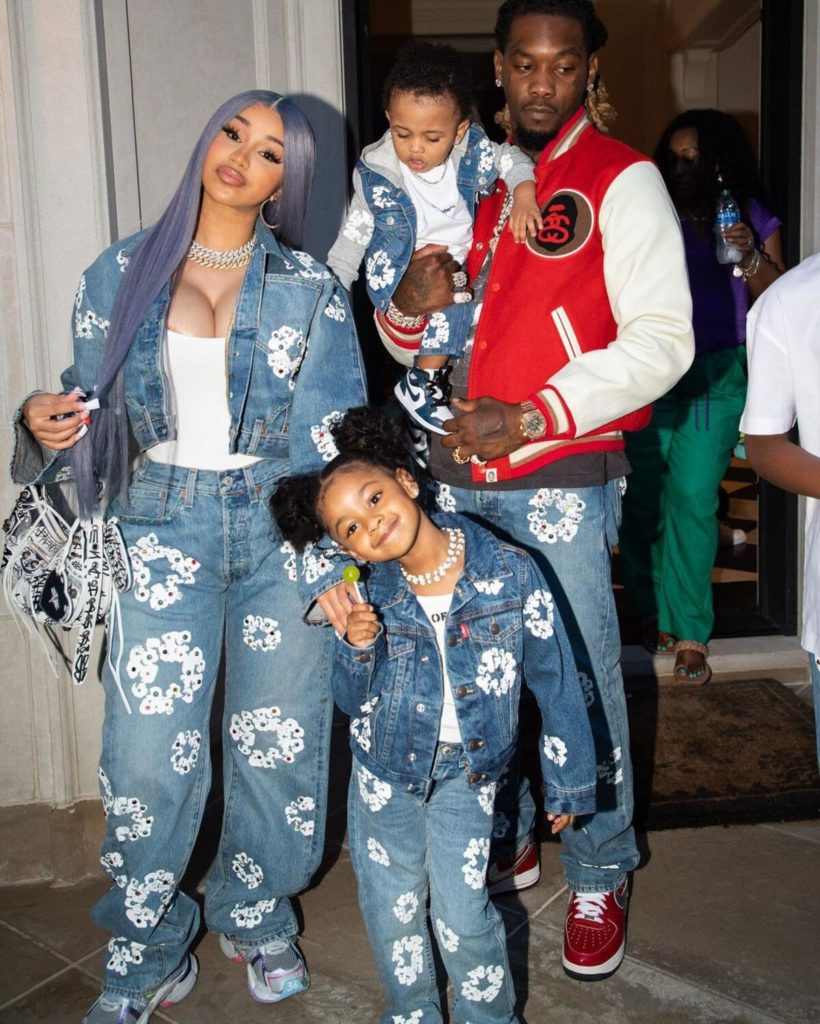 SPOTTED: Cardi B & Offset Pose for a Family Flick in Full Denim Tears ...